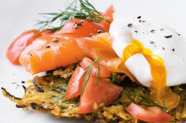 Zucchini Rosti Topped with Salmon and Poached Eggs – Cooking At Joys